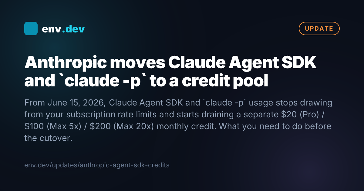 Anthropic moves Claude Agent SDK and `claude -p` to a credit pool — env.dev
